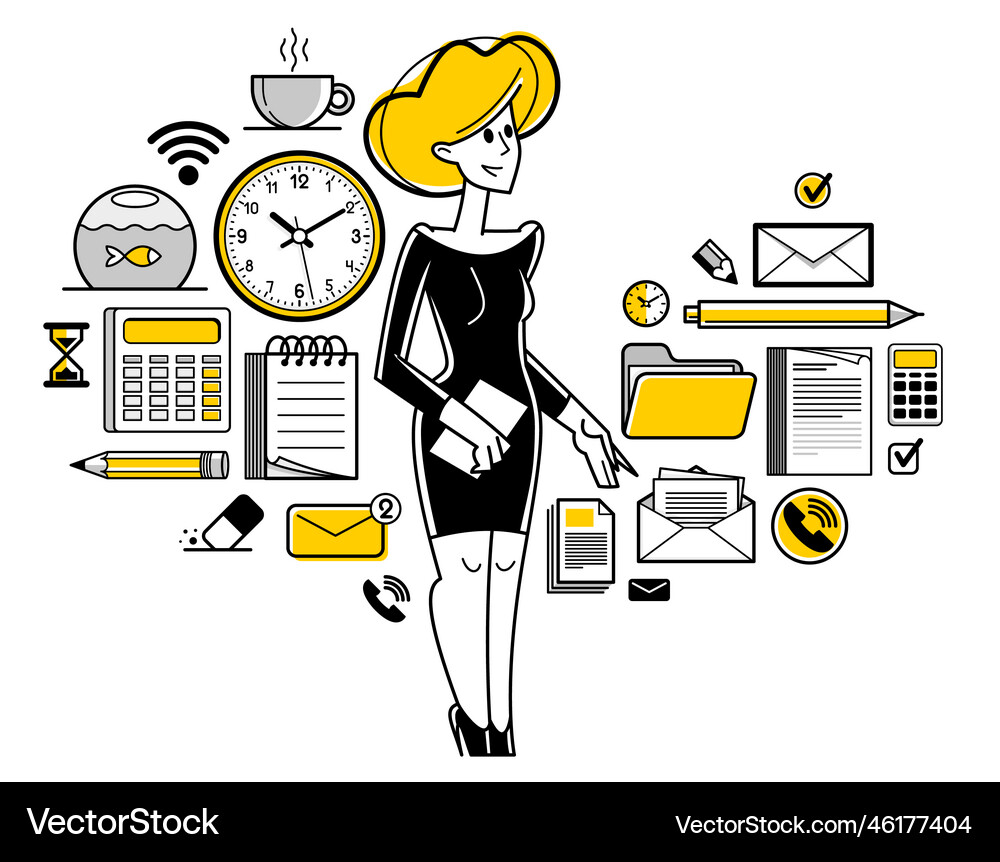 Office worker doing everyday job outline career Vector Image