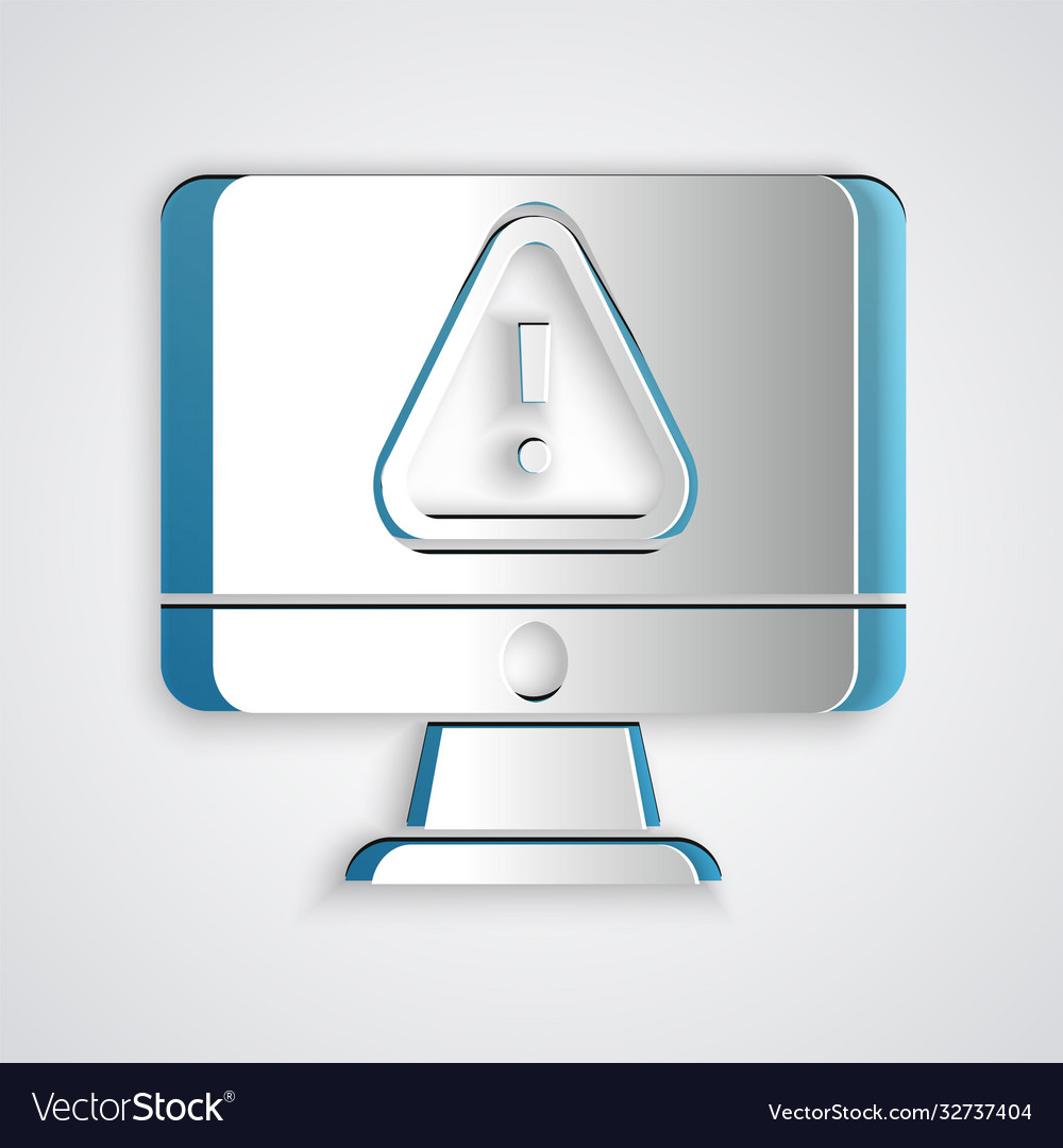 Paper cut computer monitor with exclamation mark Vector Image