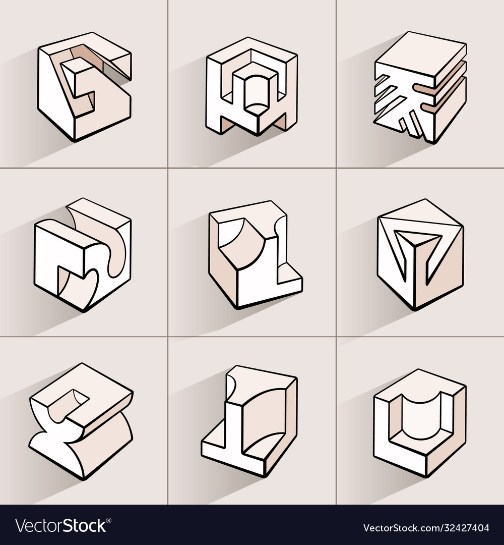 Set 3d geometric shapes cube designs Royalty Free Vector Set 3d geometric shapes cube designs Royalty Free Vector