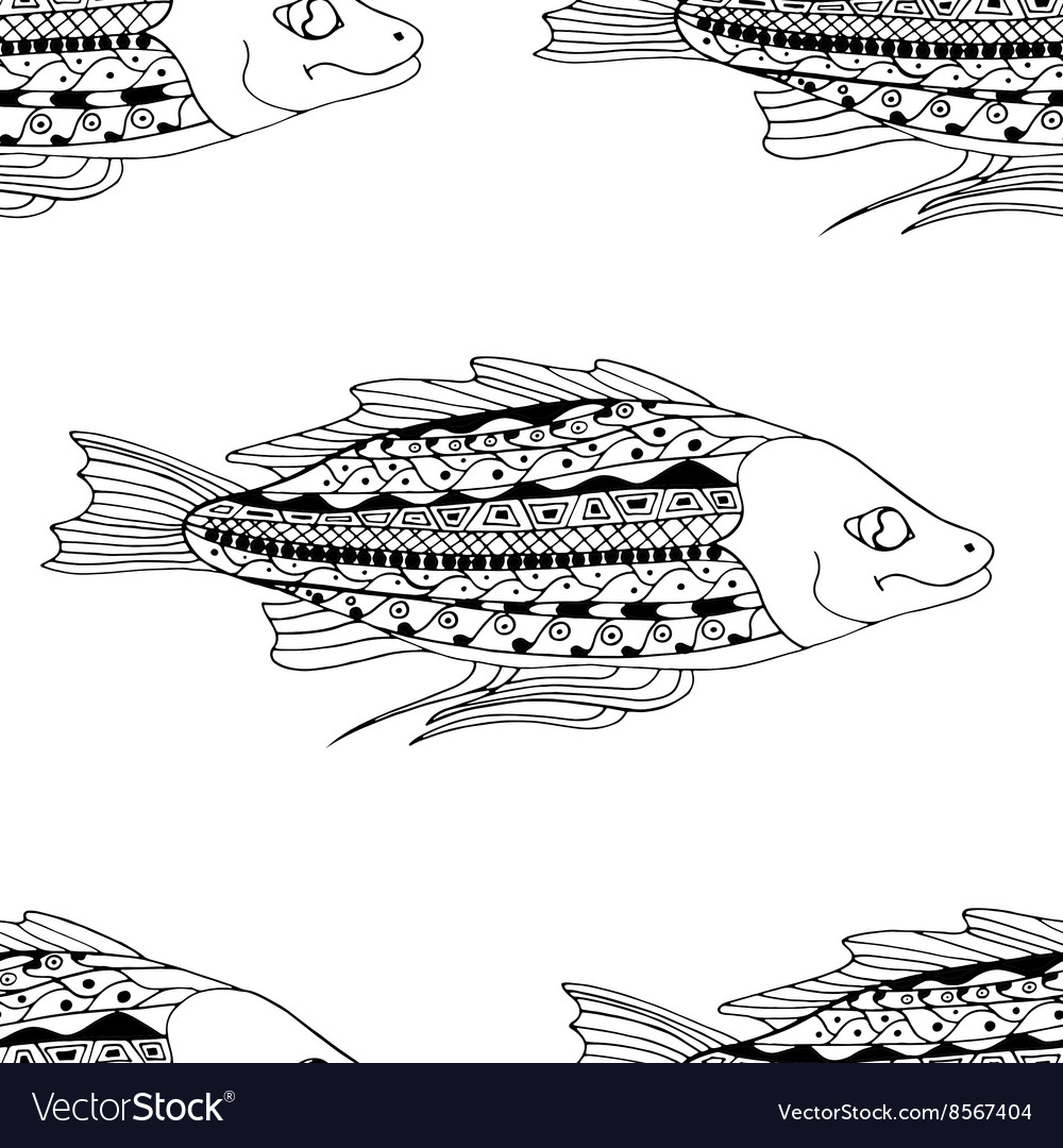 Tangle patterns fish background Royalty Free Vector Image