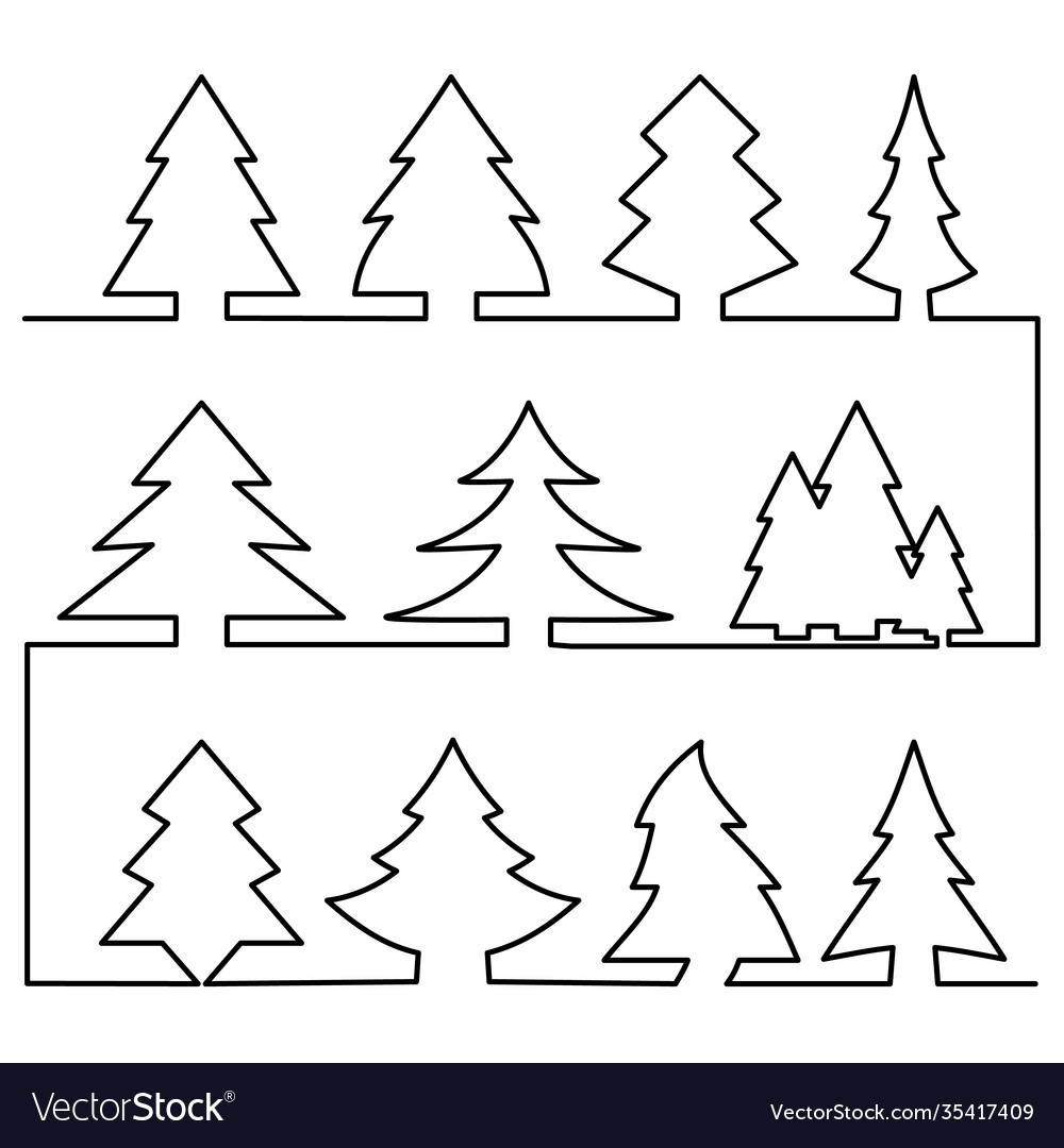 Continuous line christmas tree icons isolated Vector Image