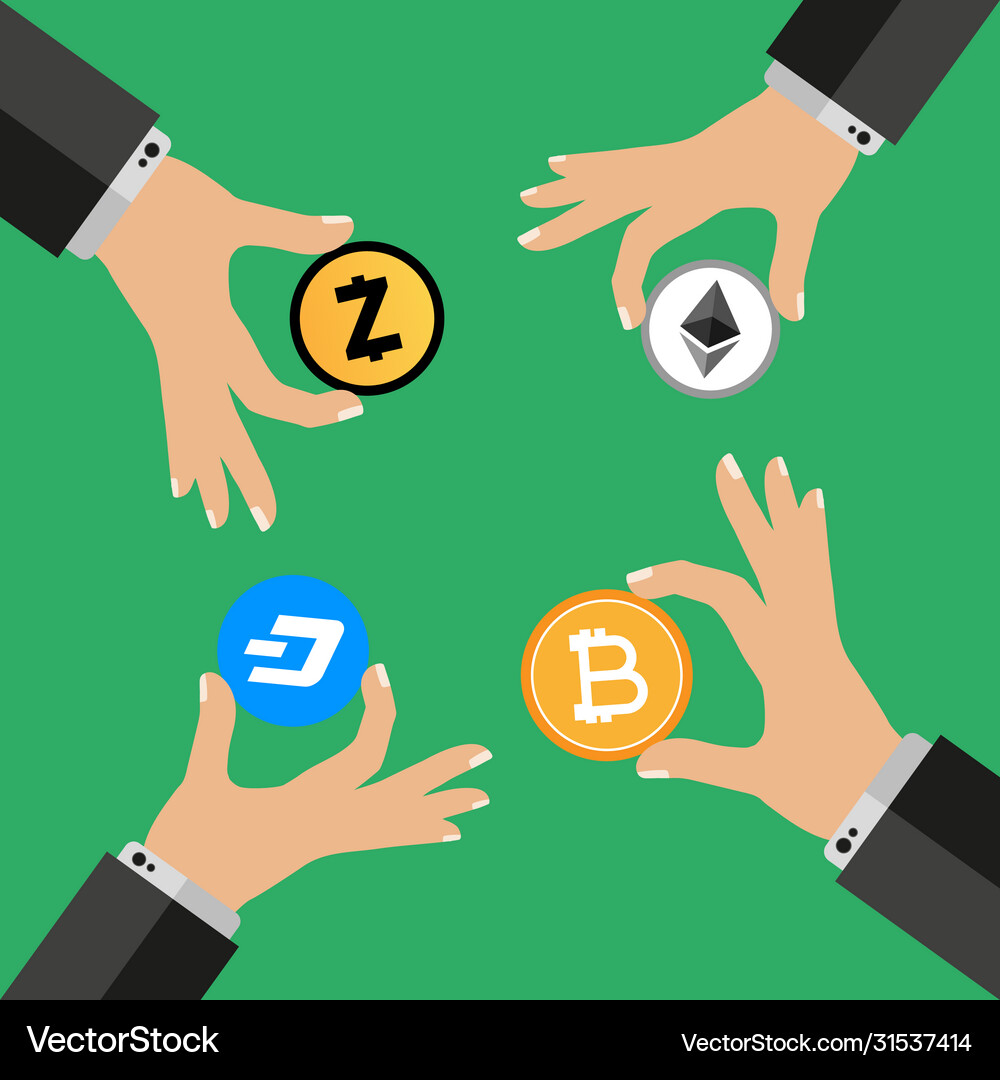 Hand holding cryptocurrency bitcoin dashcoin Vector Image