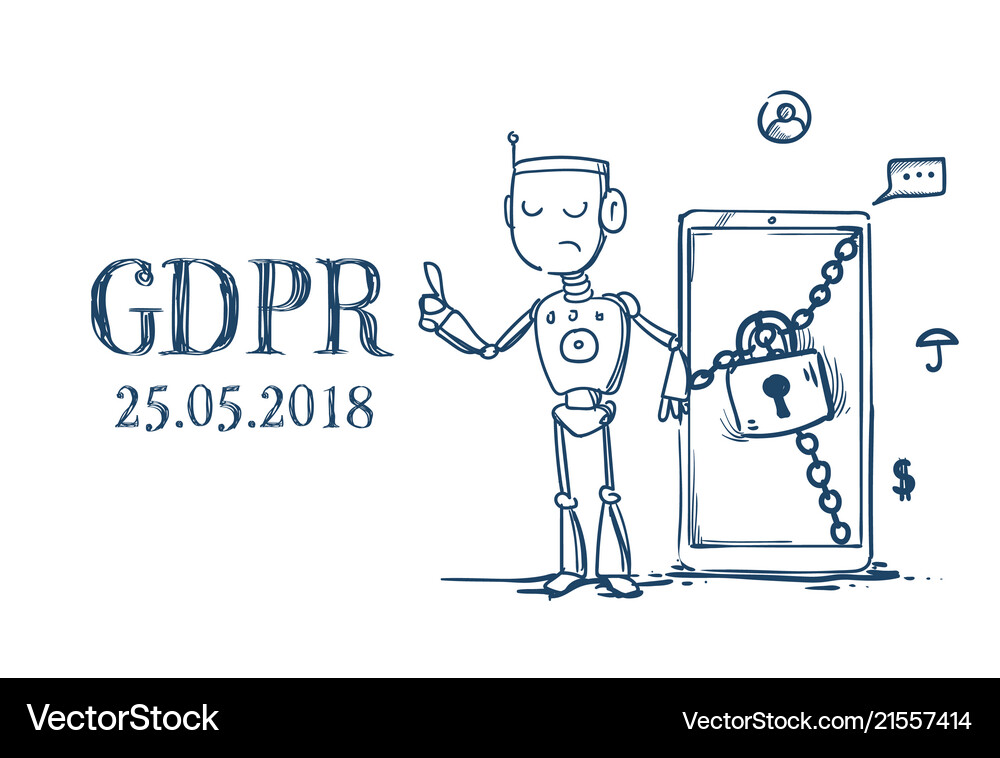 Robot hold padlock safe artificial intelligence Vector Image