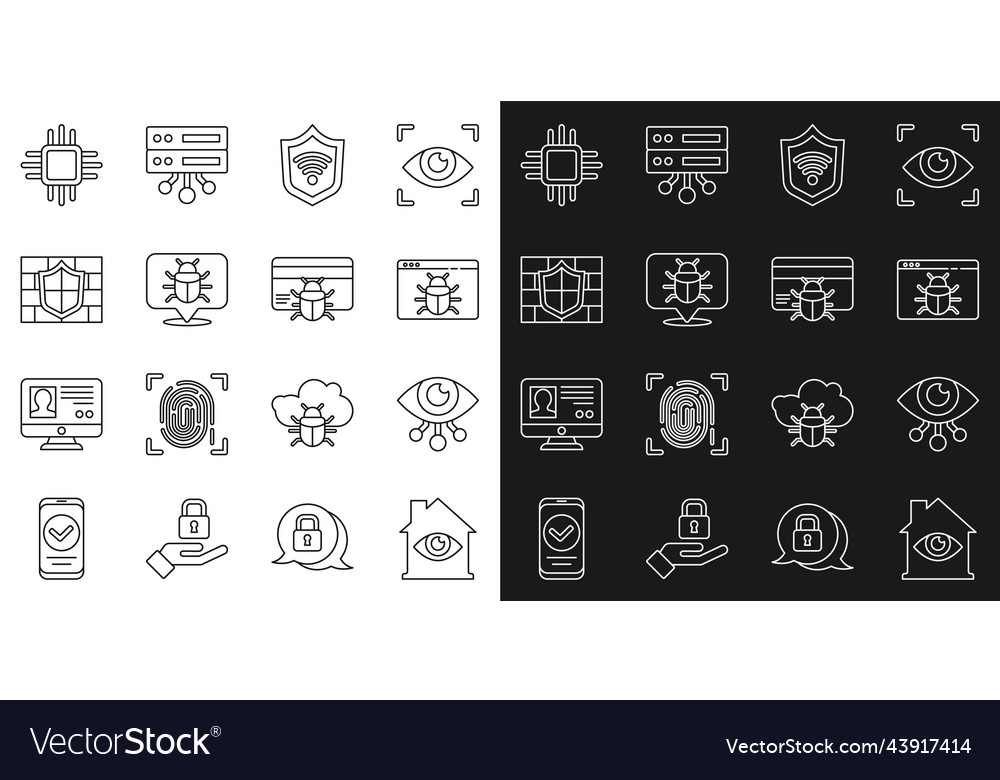 Set line house with eye scan eye system bug Vector Image Set line house with eye scan eye system bug Vector Image