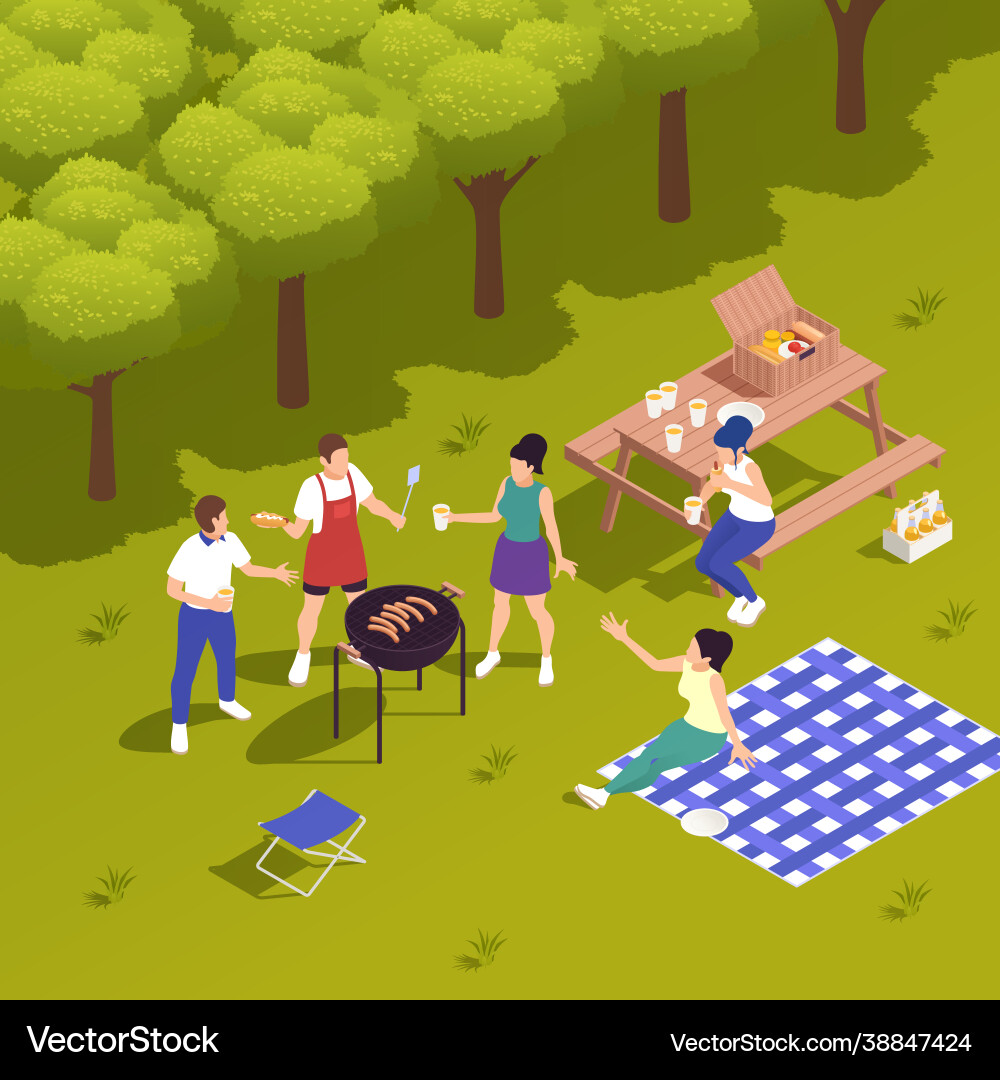 Family picnic isometric composition Royalty Free Vector