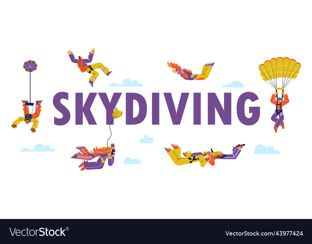 Skydiving typographic header with people jumping Vector Image