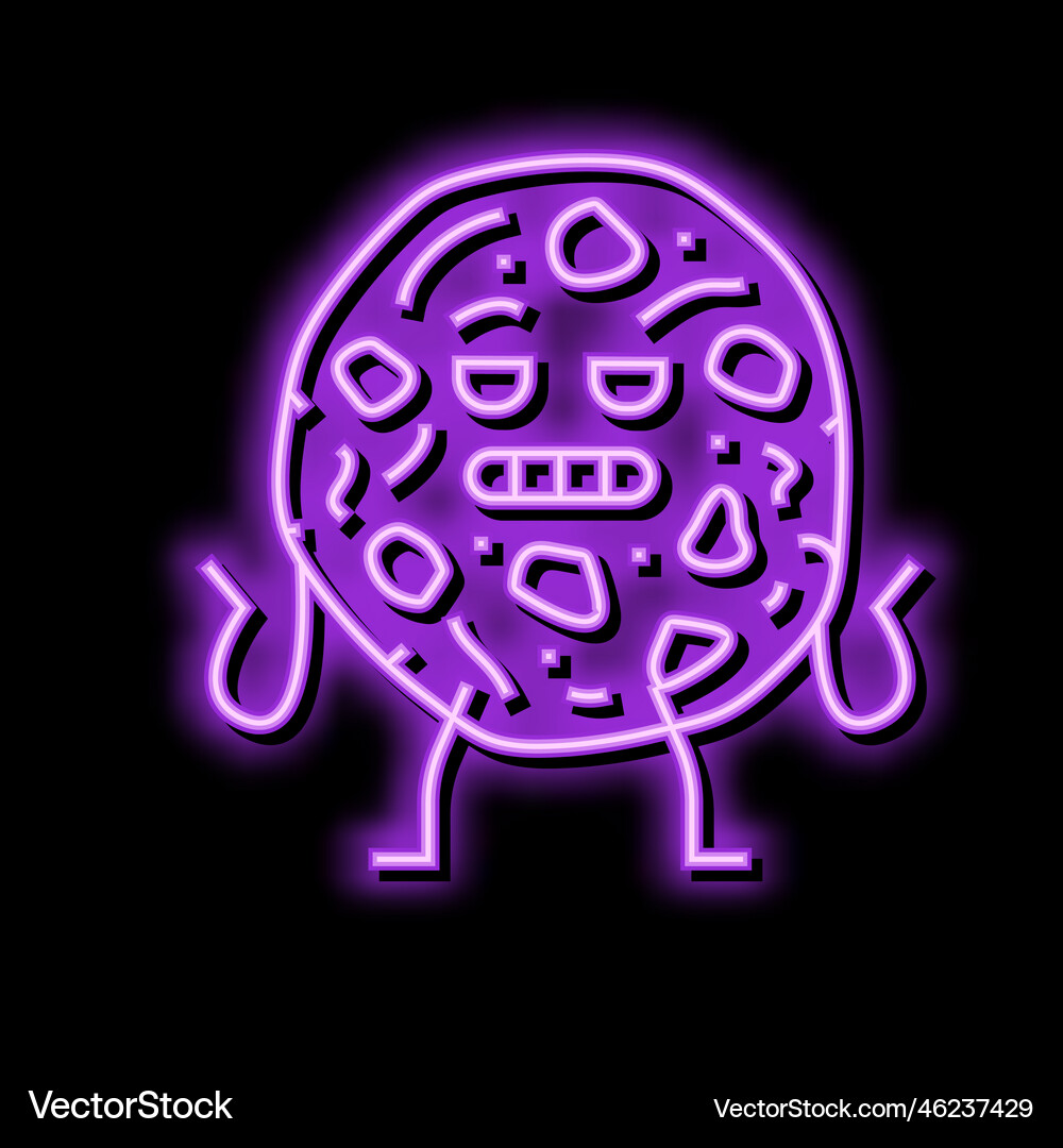 Chocolate cookie dessert character neon glow icon Vector Image