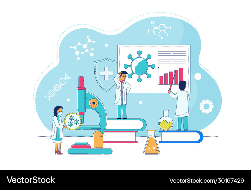 Coronavirus infection examed scientists and Vector Image