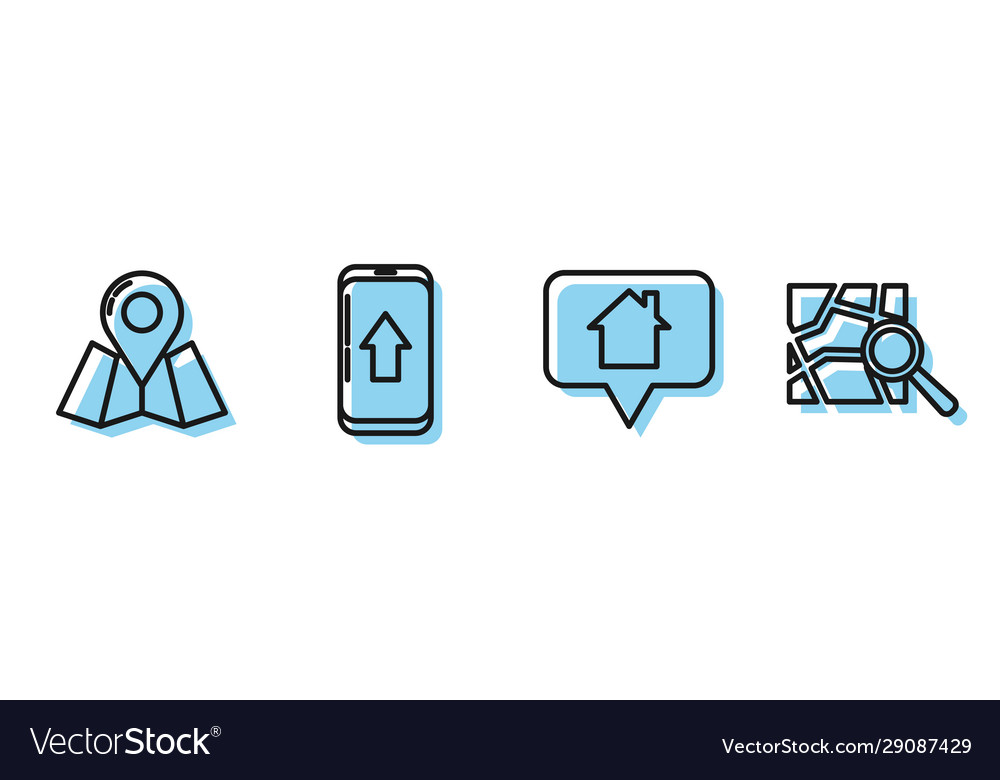 Set line map pointer with house folded map Vector Image