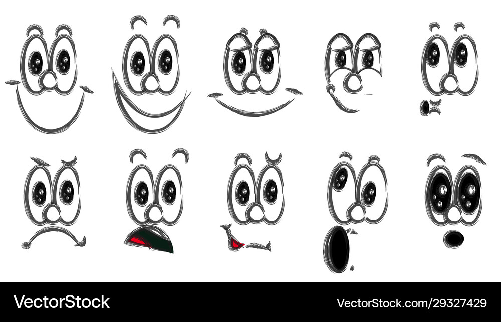 Various black and white emotions joy smile Vector Image