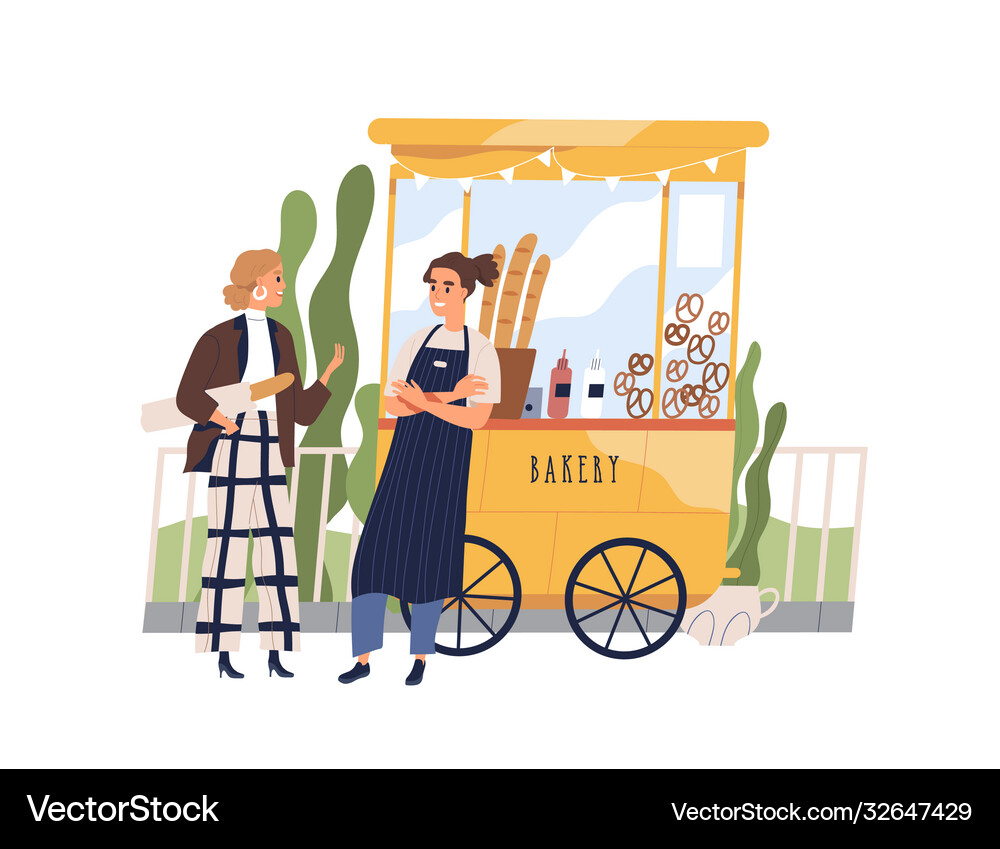 Vendor and customer having friendly conversation Vector Image
