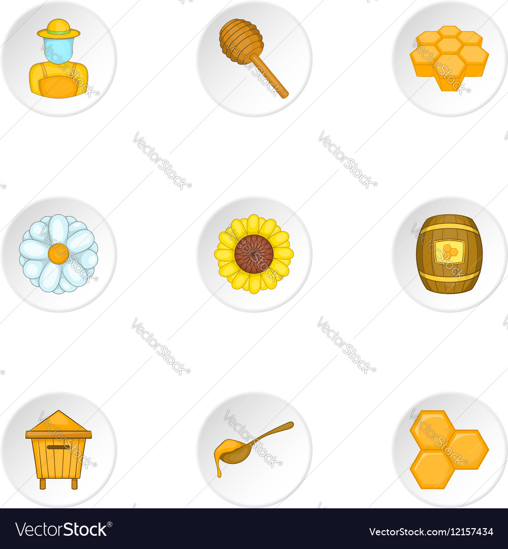 Beekeeping farm icons set cartoon style Royalty Free Vector Beekeeping farm icons set cartoon style Royalty Free Vector