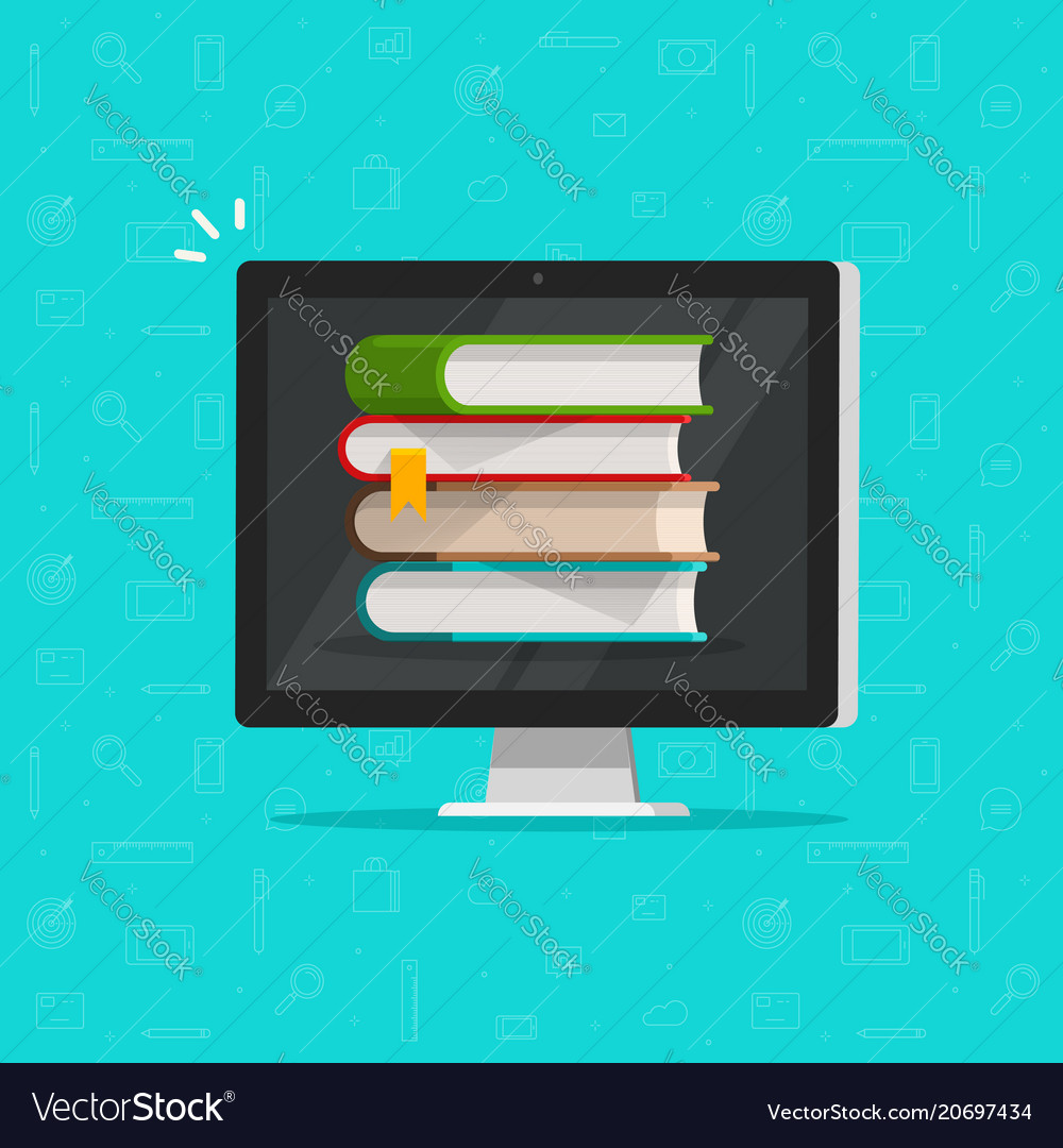 Books stack on computer screen Royalty Free Vector Image