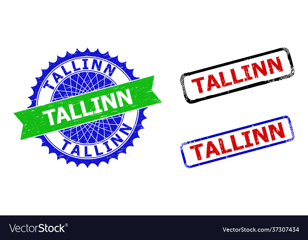 Tallinn rosette and rectangle bicolor seals Vector Image