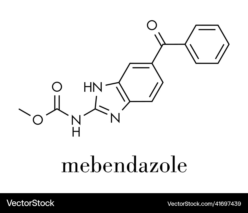 Mebendazole anthelmintic drug molecule used Vector Image