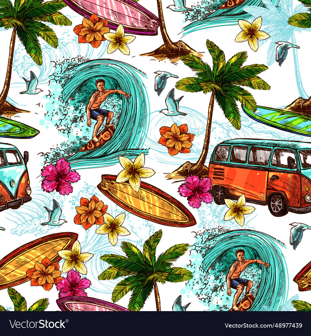 Surf seamless pattern Royalty Free Vector Image