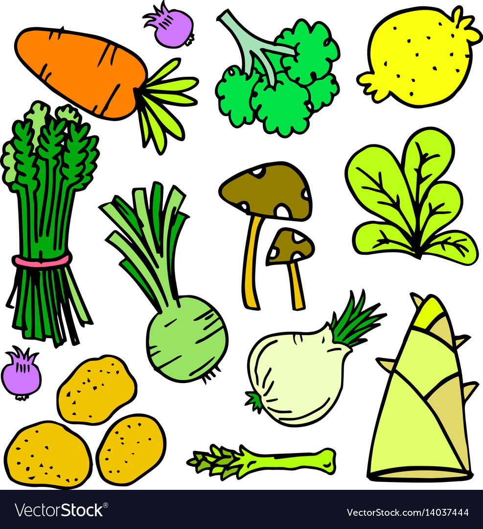 Doodle of vegetable style set Royalty Free Vector Image
