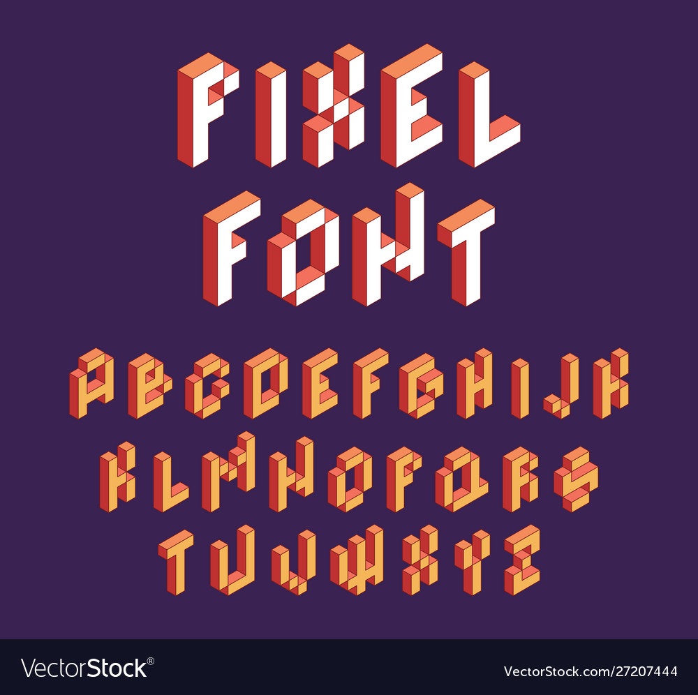 Pixel font retro block alphabet game Royalty Free Vector Pixel font retro block alphabet game Royalty Free Vector