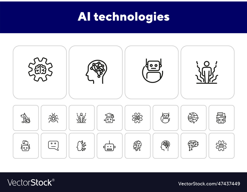 Ai technologies line icon set Royalty Free Vector Image