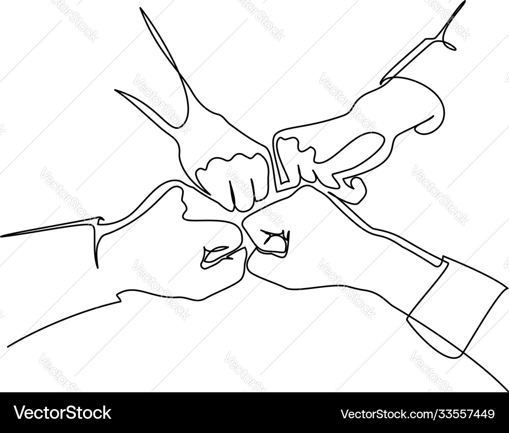 Continuous line drawing hands team bumping Vector Image