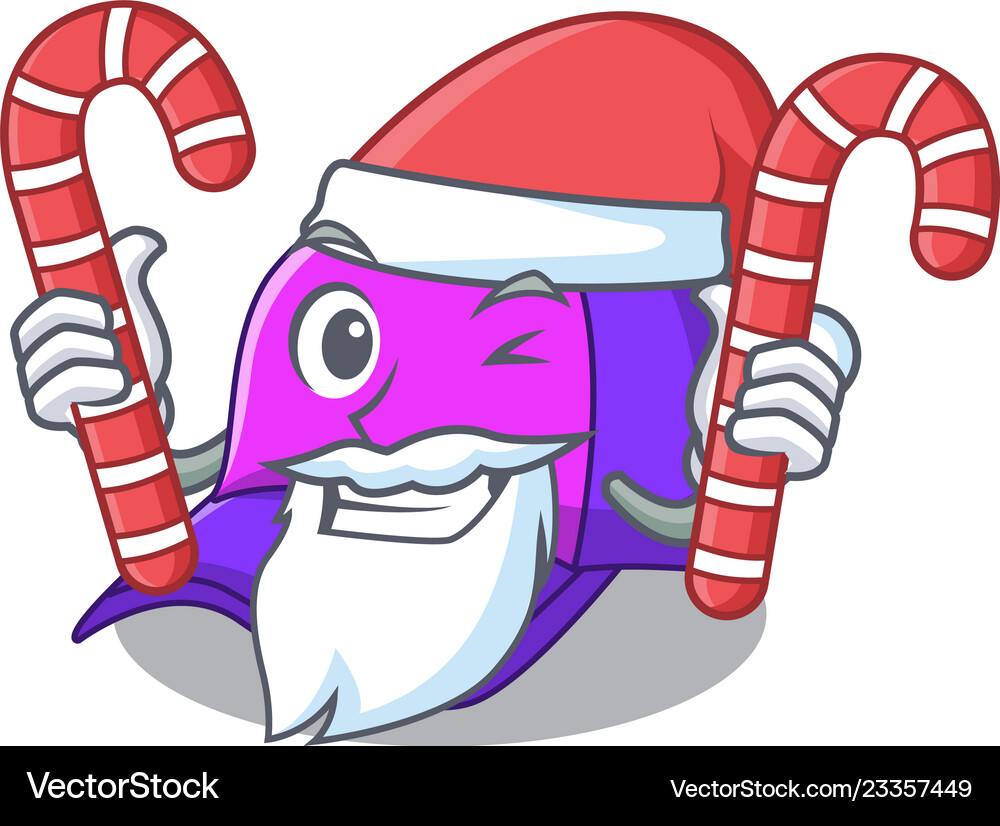 Santa with candy baseball cap in shape cartoon Vector Image