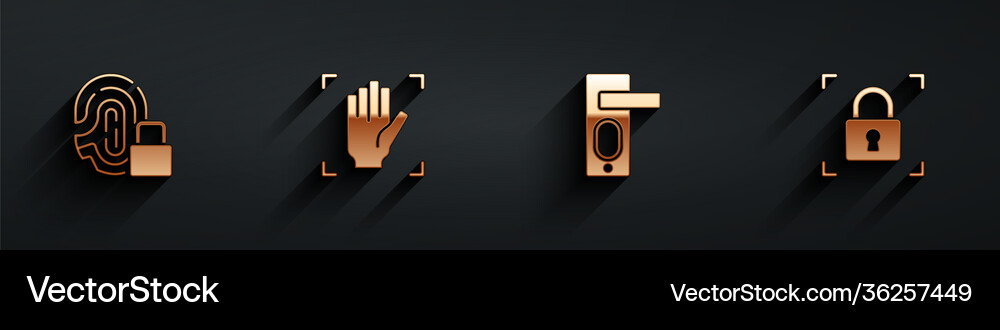 Set fingerprint with lock palm recognition door Vector Image