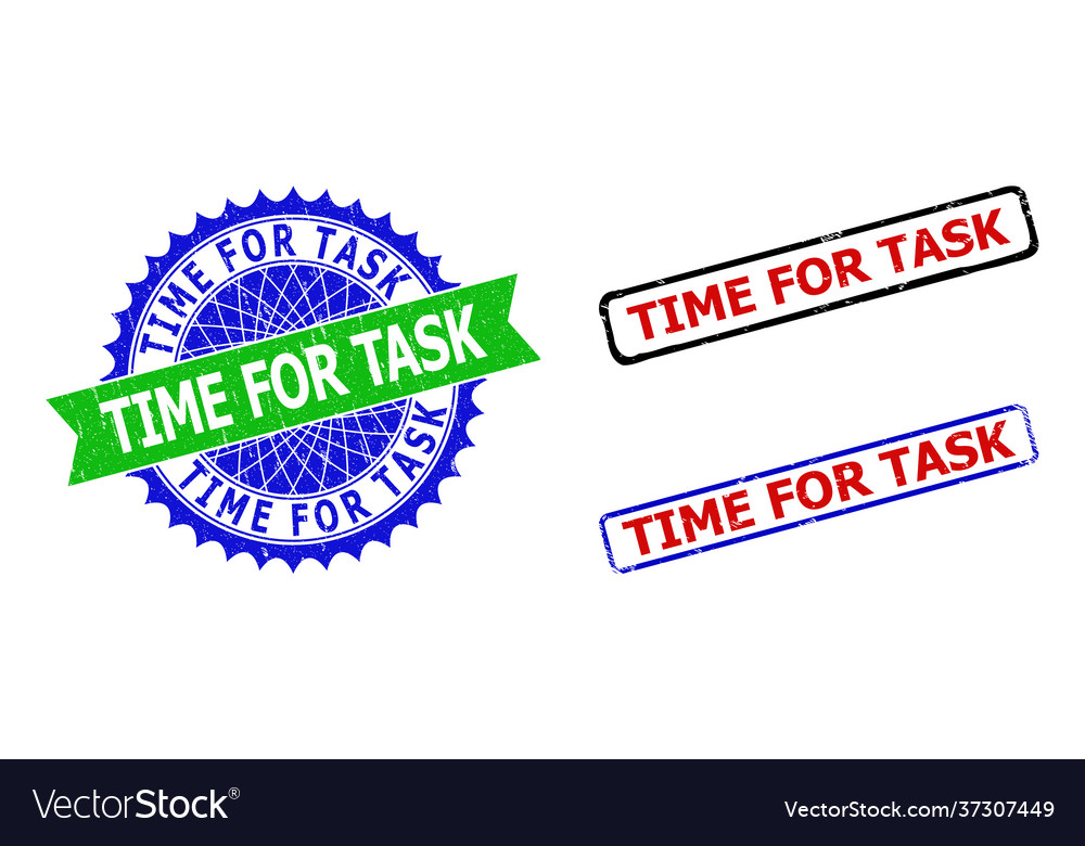 Time for task rosette and rectangle bicolor seals Vector Image