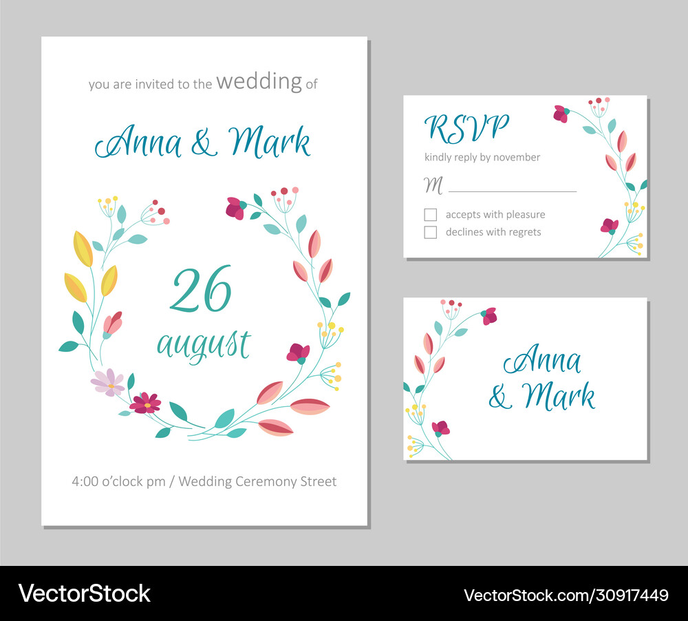 Wedding floral invitation rsvp card design set Vector Image