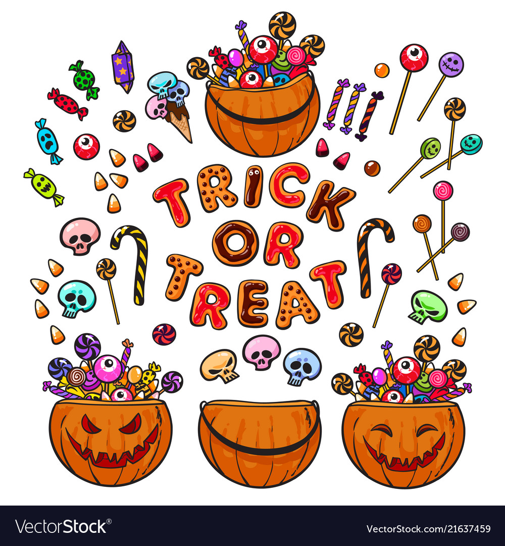 Big set of cartoon halloween pumpkins candies and Vector Image