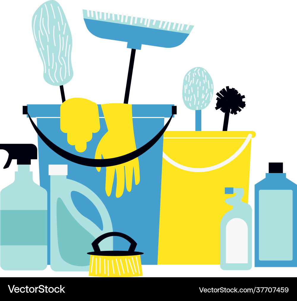 Cleaning utensils flat composition Royalty Free Vector Image