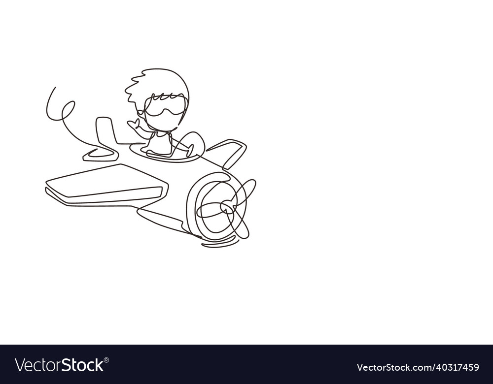 Continuous one line drawing little boy operating Vector Image