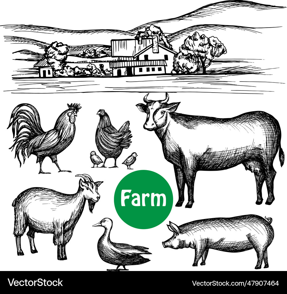 Hand drawn farm set hand drawn farm set Royalty Free Vector