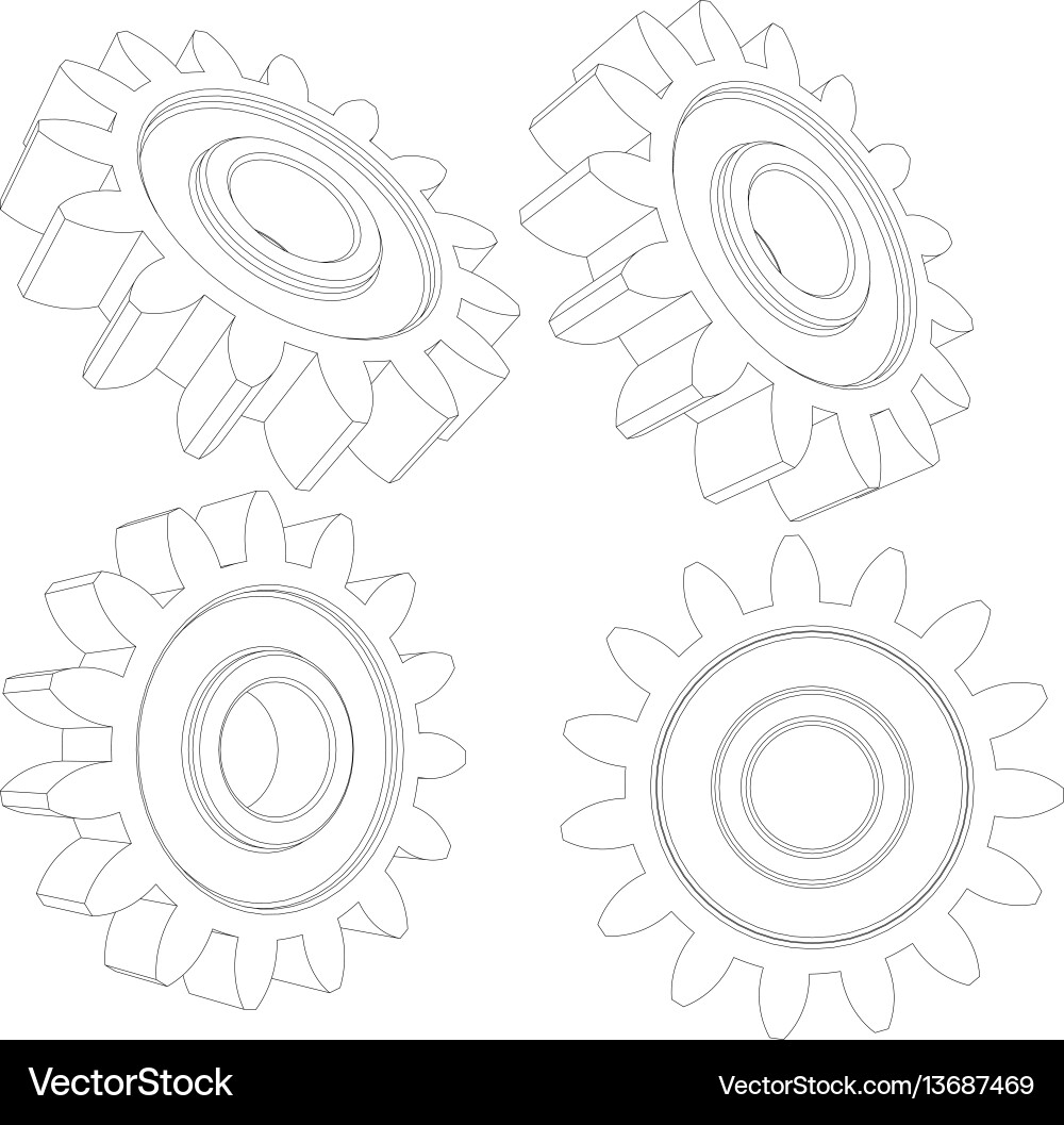 Collection of wire-frame gears Royalty Free Vector Image