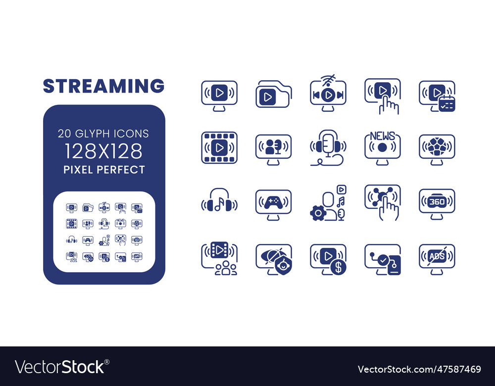 Streaming black solid desktop icons pack Vector Image