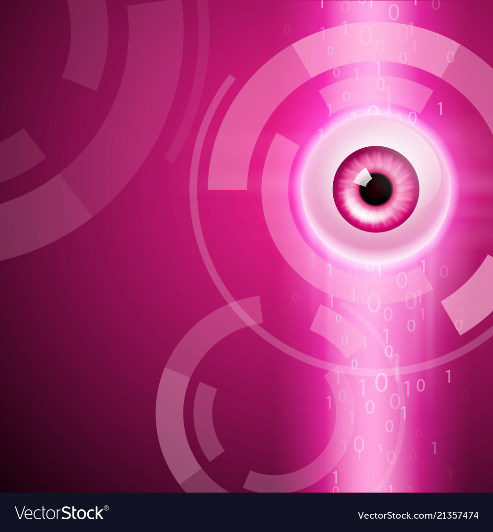 Pink background with eye and binary code Vector Image