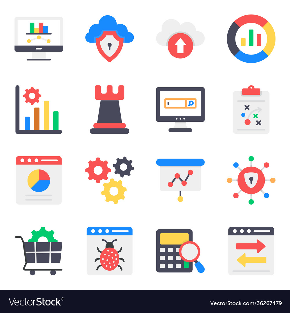 Pack business management flat icons Royalty Free Vector