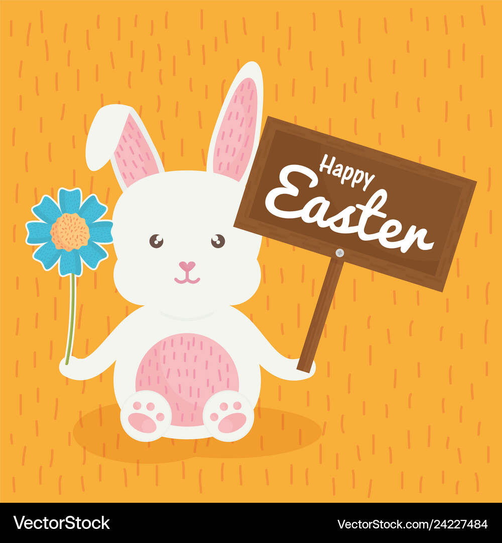 Cute rabbit with flowers and easter label Vector Image