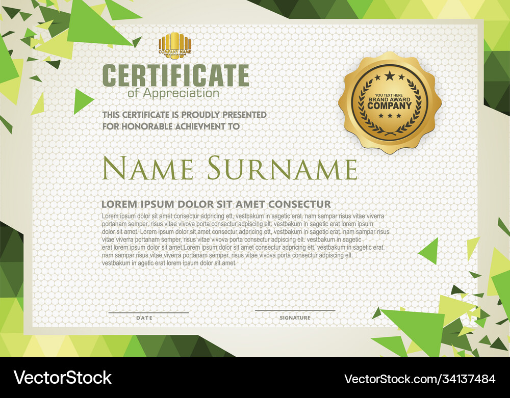 Horizontal certificate template with triangle Vector Image