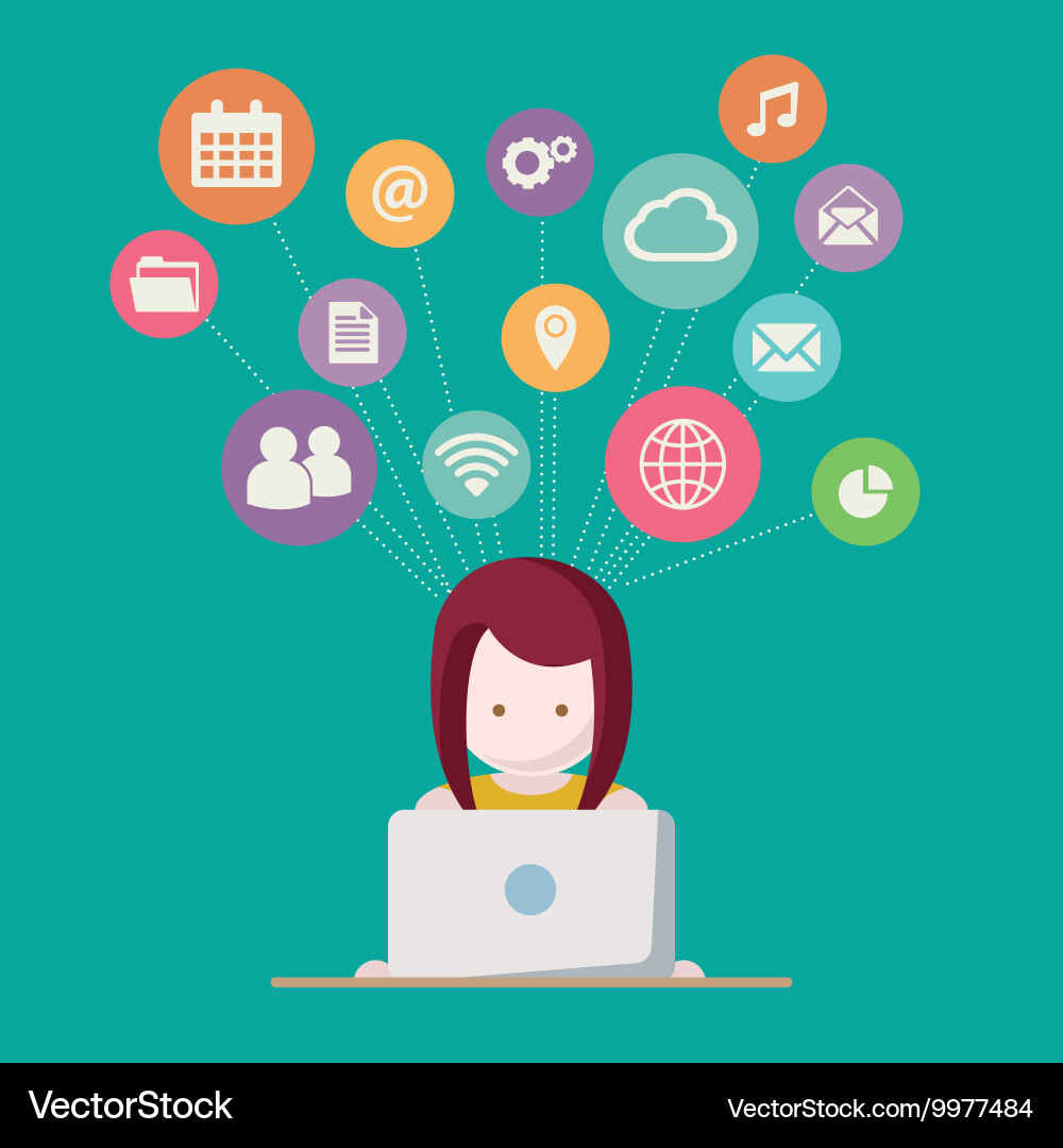 Person with computer network Royalty Free Vector Image