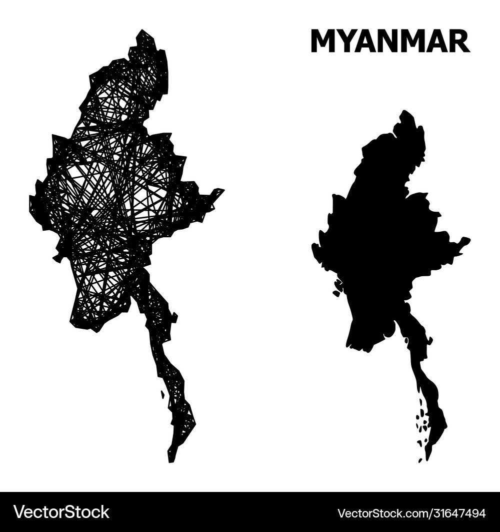 Wire frame map myanmar Royalty Free Vector Image