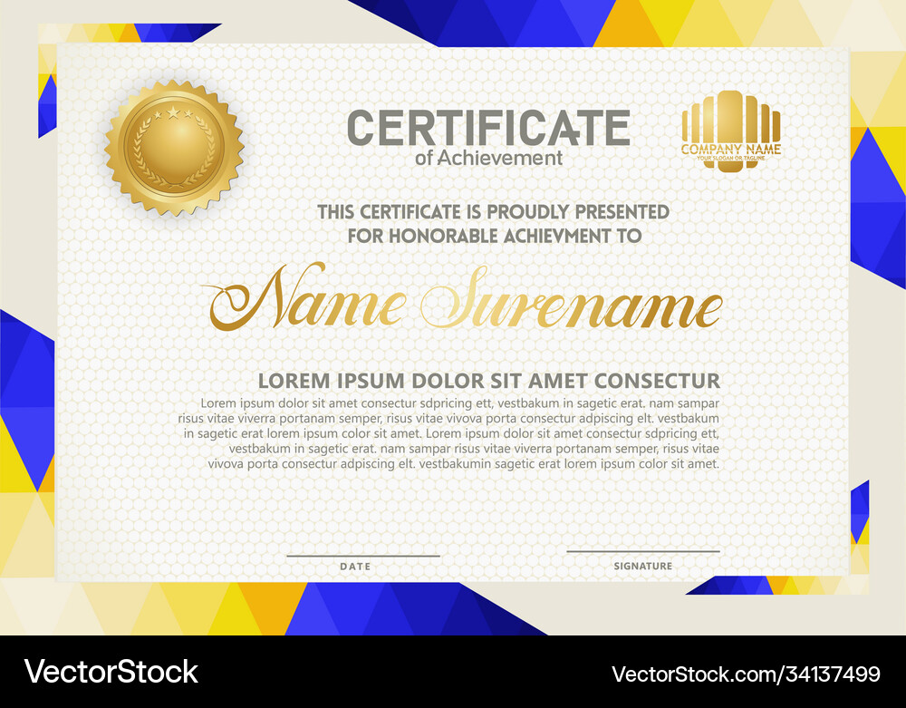 Horizontal certificate template with triangle Vector Image
