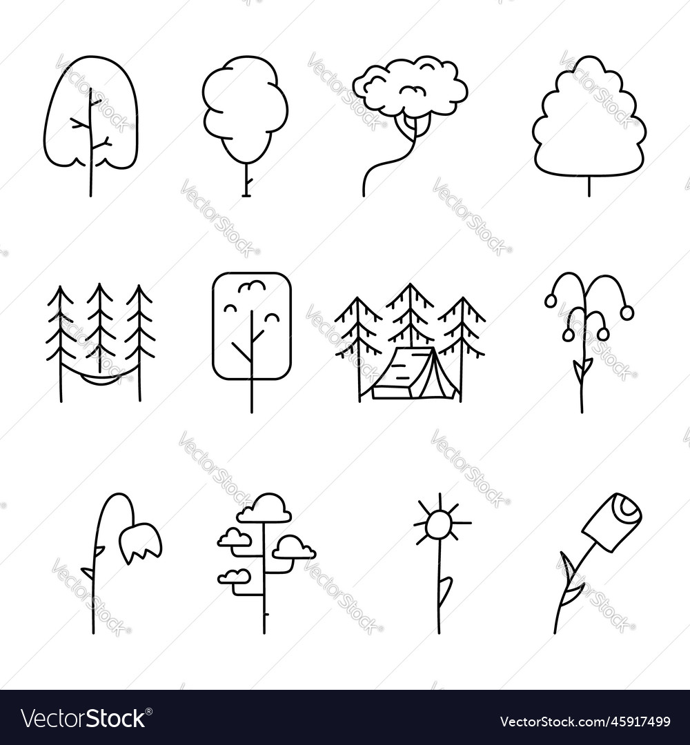 Simple and minimalist tree icons collection line Vector Image