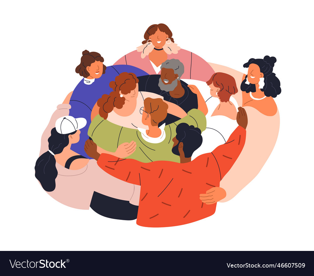 United community people group hugging together Vector Image United community people group hugging together Vector Image