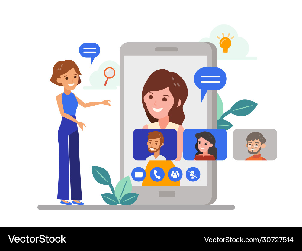 Remote working with a business team meeting held Vector Image