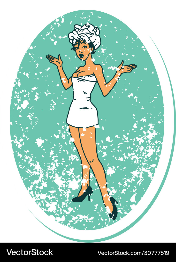 Distressed sticker tattoo style icon a pinup Vector Image