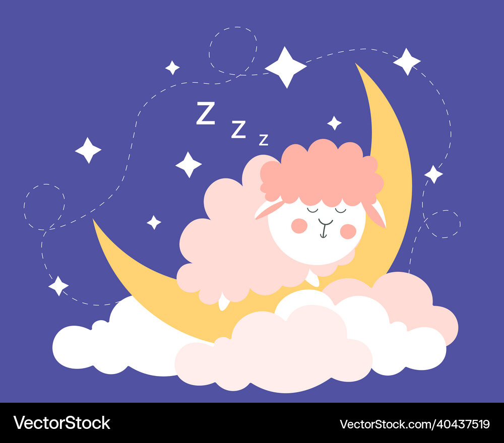 Sheep sleeping on moon concept Royalty Free Vector Image