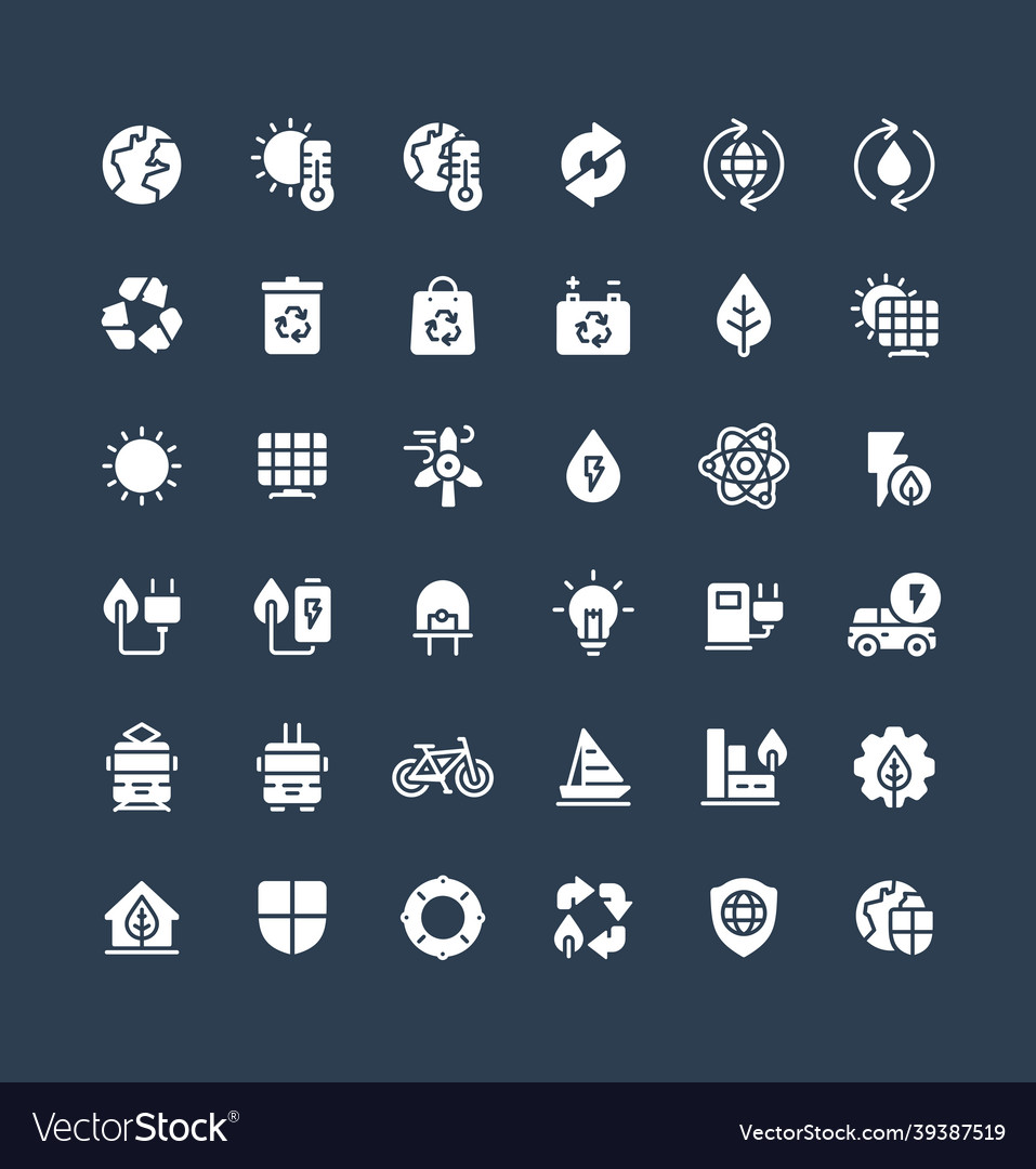 Solid icons set with environmental Royalty Free Vector Image