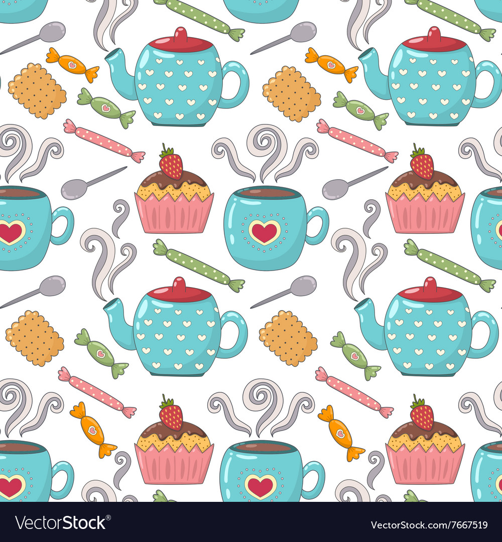 Tea time cute seamless pattern Royalty Free Vector Image