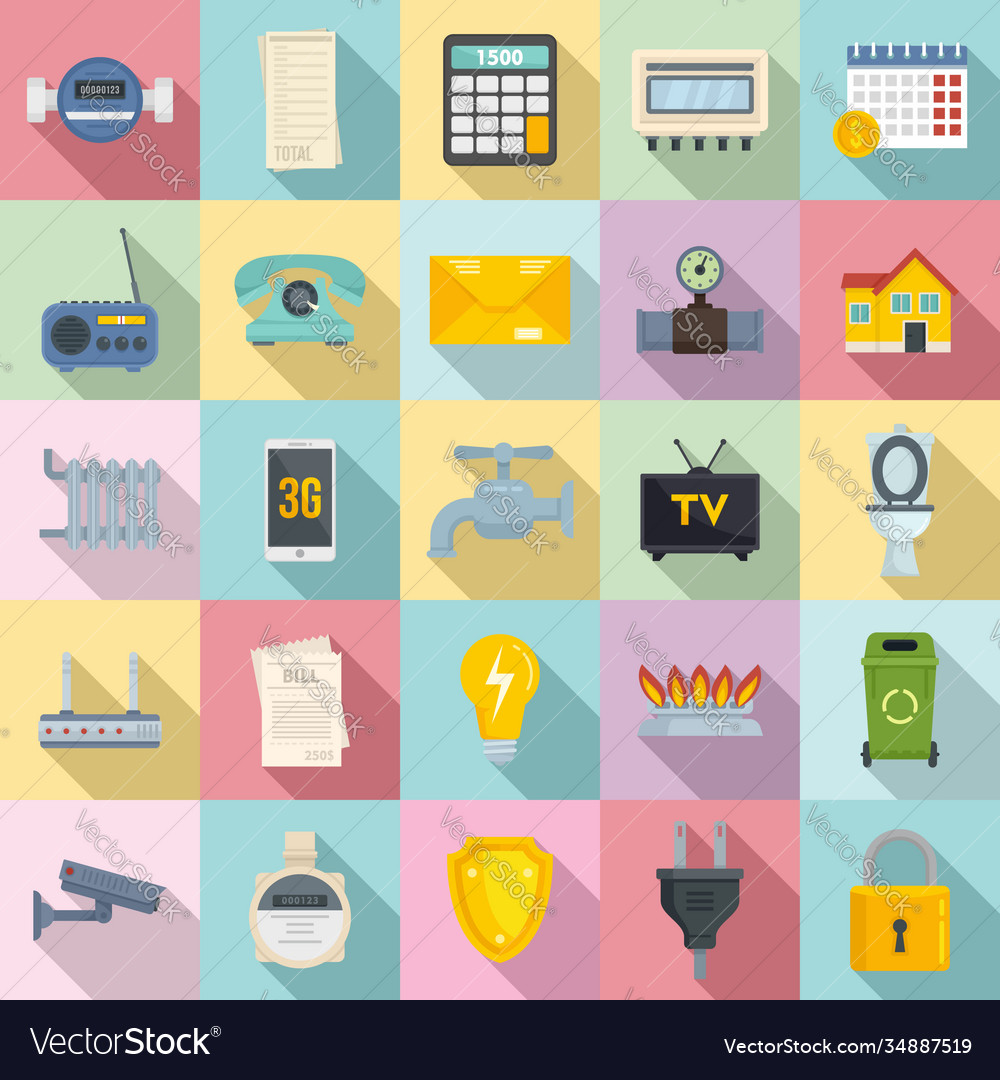 Utilities icons set flat style Royalty Free Vector Image Utilities icons set flat style Royalty Free Vector Image