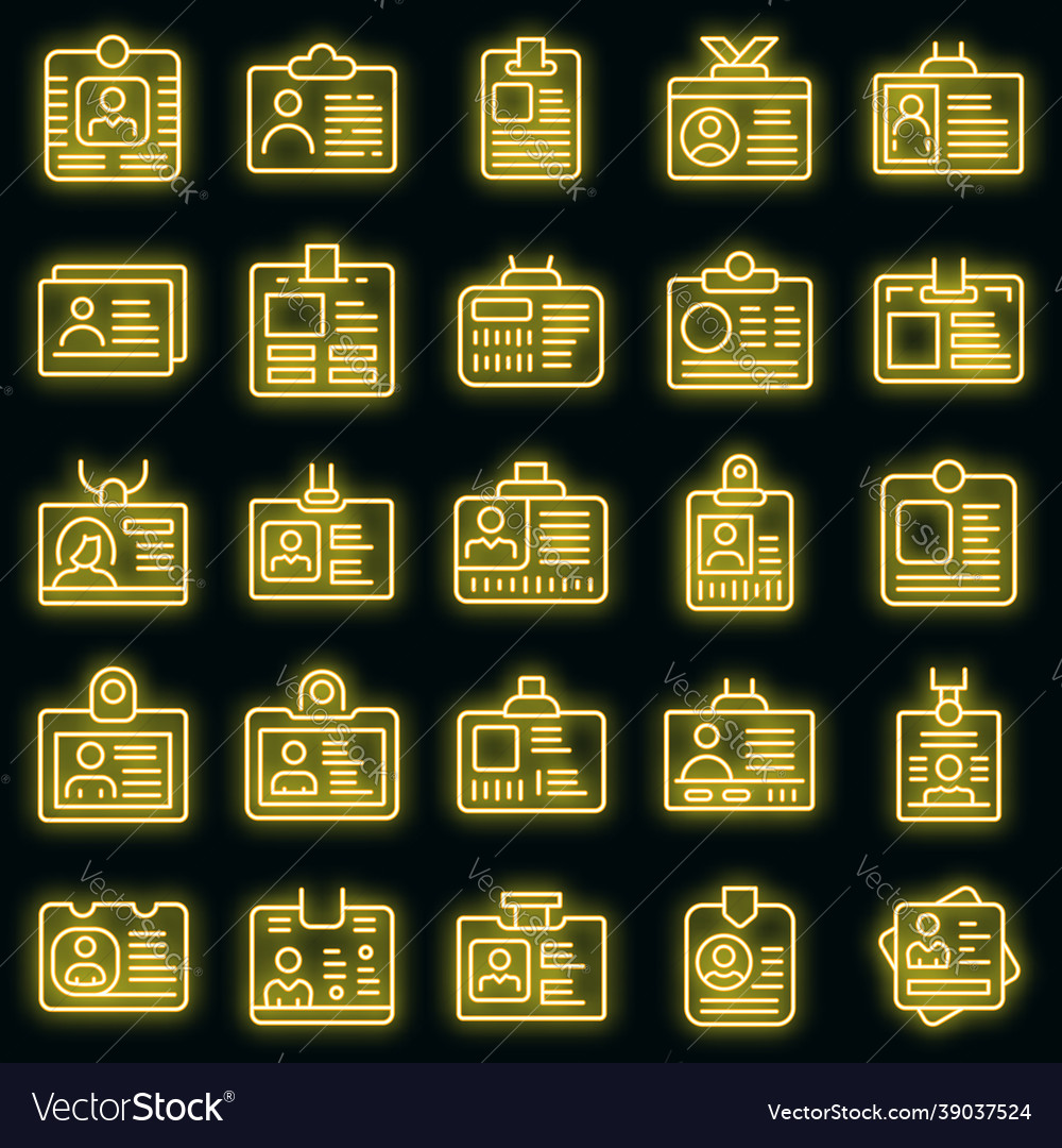 Id card icons set neon Royalty Free Vector Image